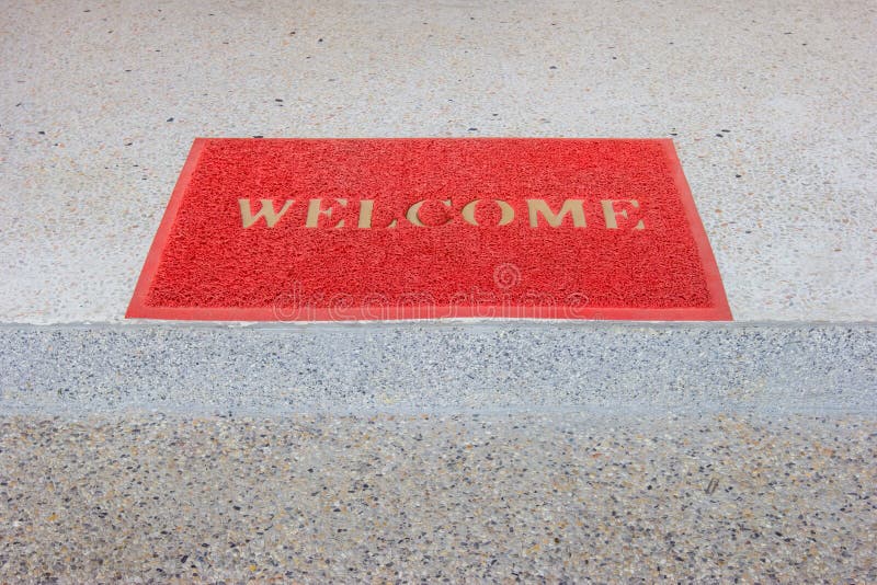 Red Welcome Carpet on Staircase Stock Image - Image of class, exit ...