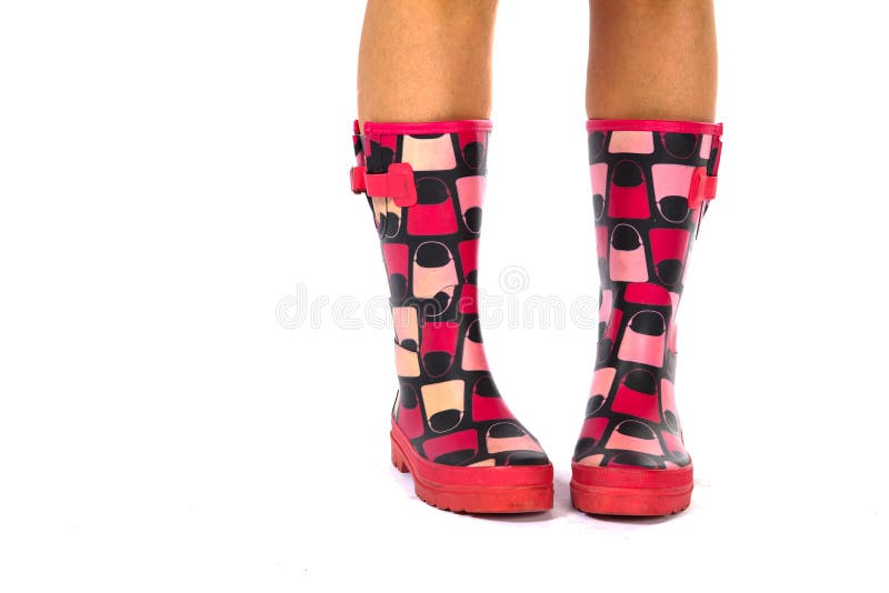 Red Wellingtons on a White Isolated Background Stock Photo - Image of ...