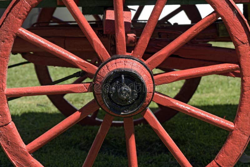 Red wheel of ancient wagon stock photo. Image of wagon - 78171814