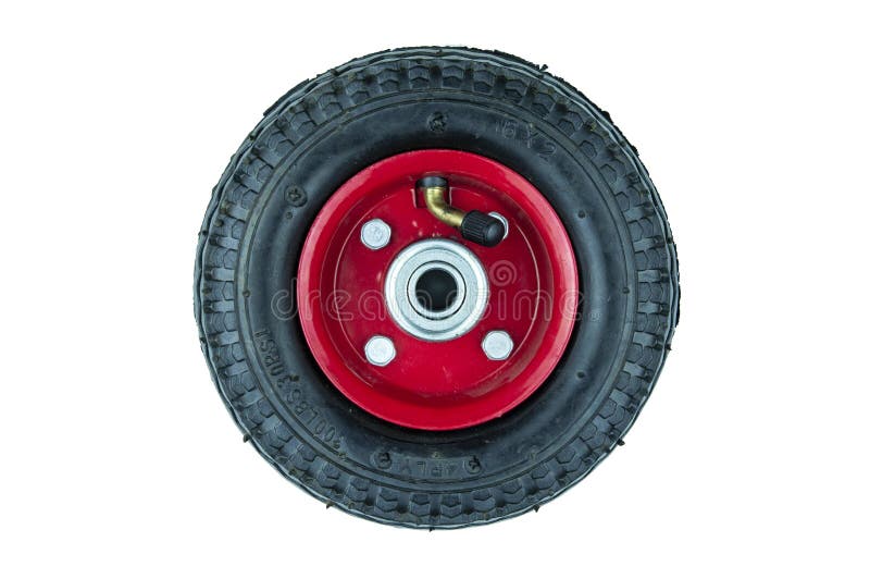 Black Tire and Red Wheel Trolley on White Background Stock Image ...