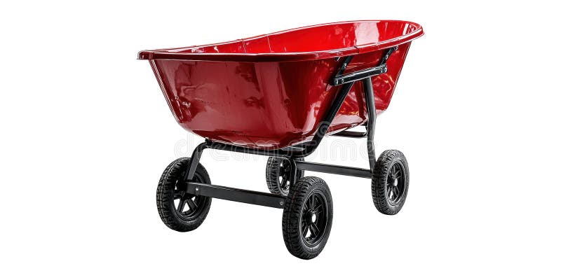 Red Wheelbarrow with Four Wheels Isolated on Transparent Background ...