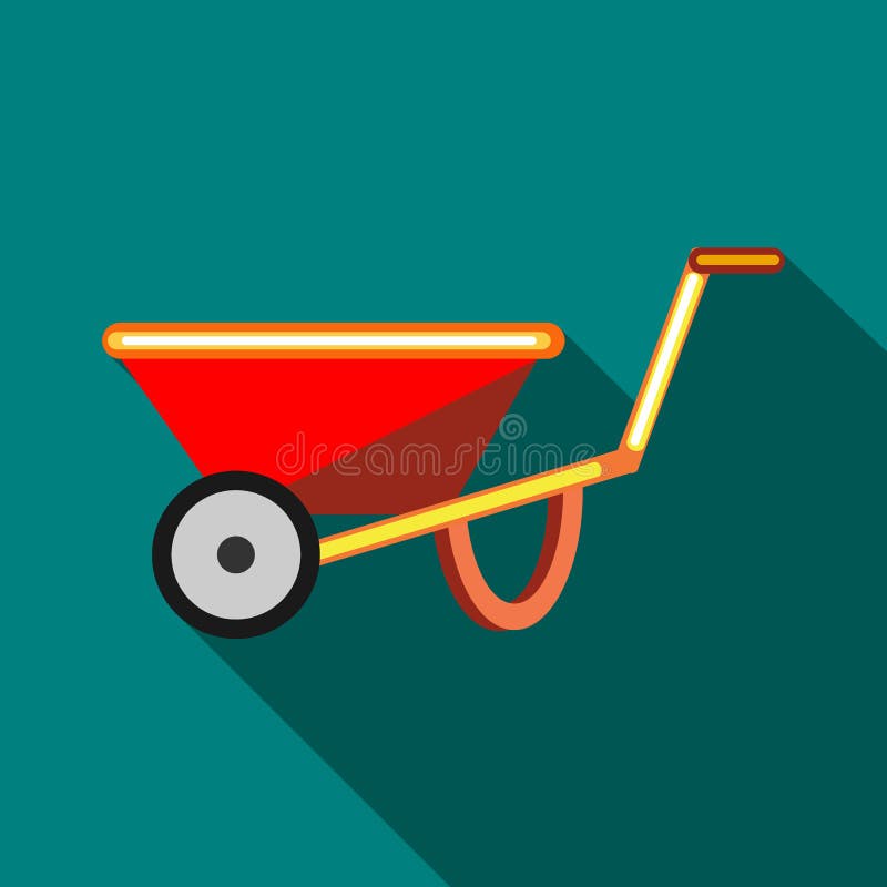 Red Wheelbarrow Icon, Flat Style Stock Vector - Illustration of flat ...