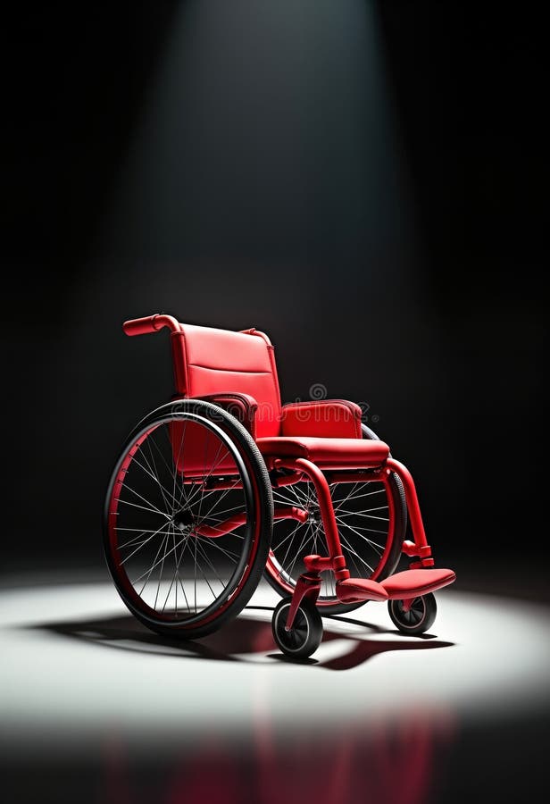 Red Wheelchair Highlighted in Spotlight. Modern Tech Design Solution ...