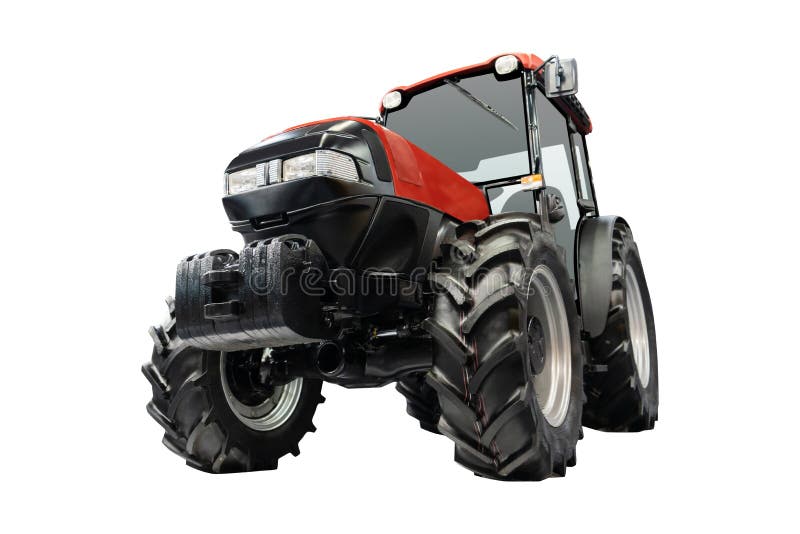 Red Wheeled Agricultural Tractor Isolated Stock Image - Image of ...