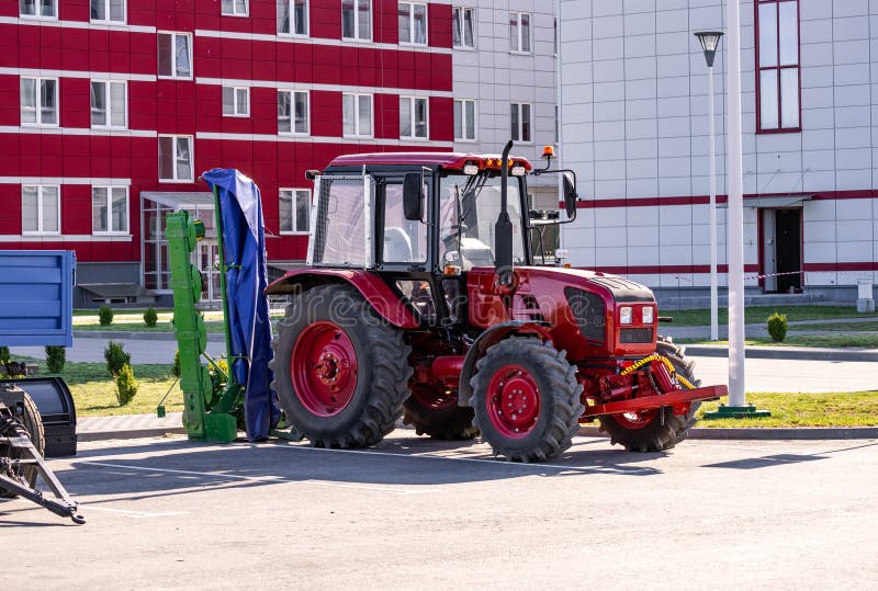 Red Wheeled Tractor at an Agricultural Fair. Stock Photo - Image of ...