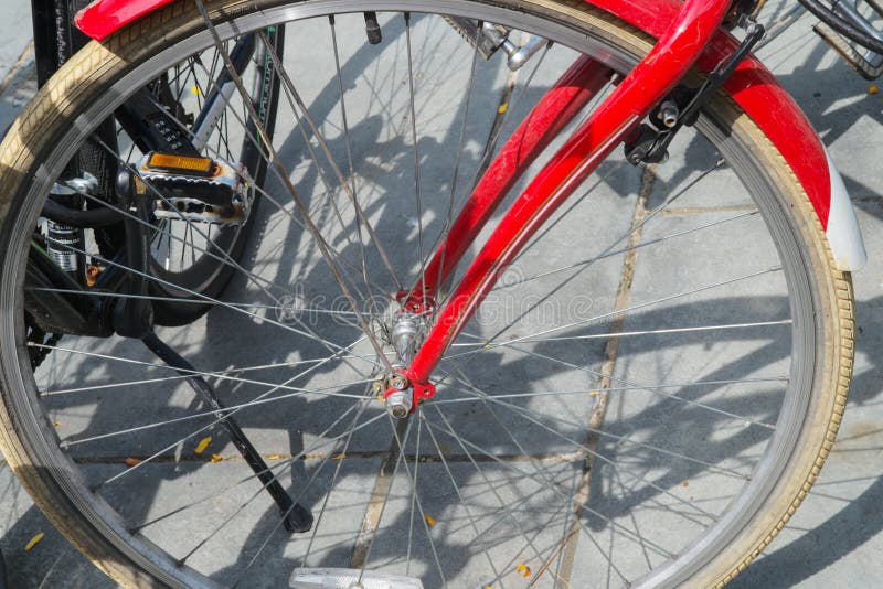 Red wheels bicycle stock image. Image of stroll, leisure - 124810415