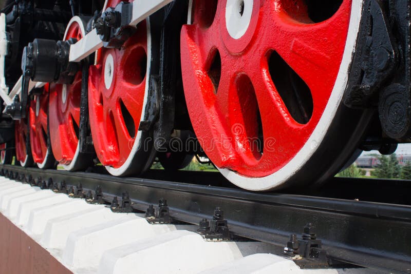 The Red Wheels of the Locomotive Stock Photo - Image of train ...