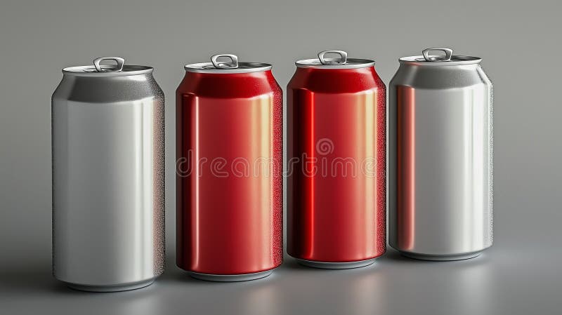 Red and White Aluminum Soda Cans Mockup on Grey Background Stock Image ...