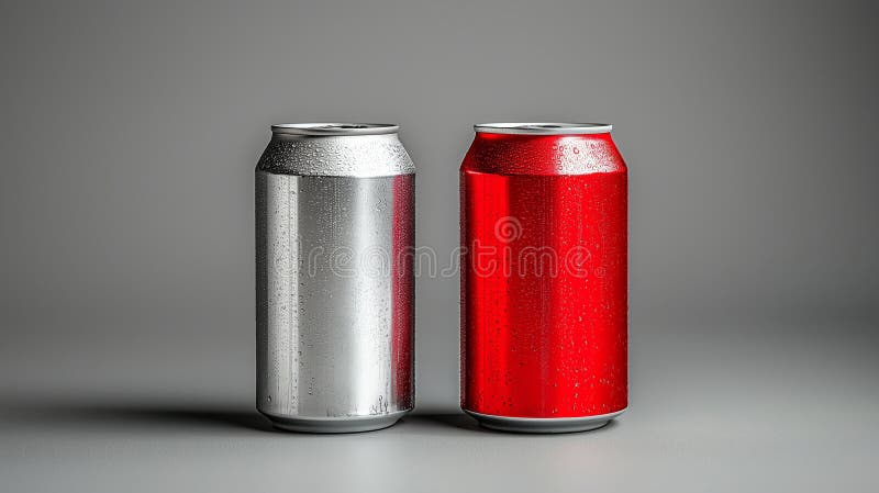 Red and White Aluminum Soda Cans Mockup on Grey Background Stock Photo ...