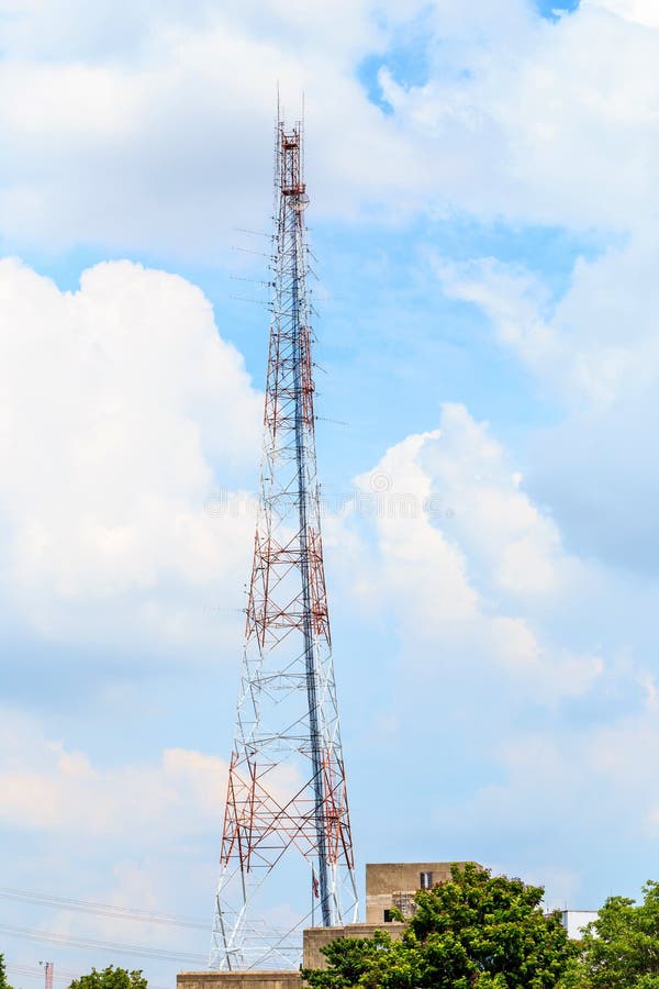 Red and White Antenna (cellular Tower) Under Blue Sky. Stock Image ...