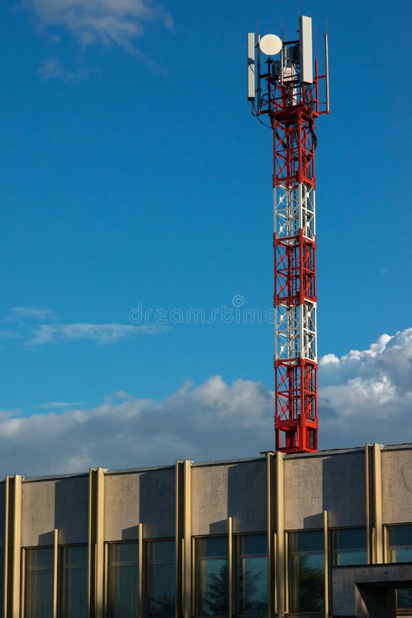 Red and White Antenna (cellular Tower) Under Blue Sky. Stock Photo ...