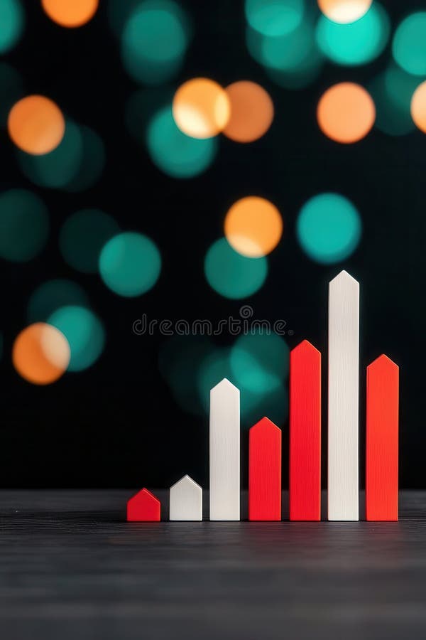 Red and White Arrows Pointing Upwards on a Wooden Table with Bokeh ...