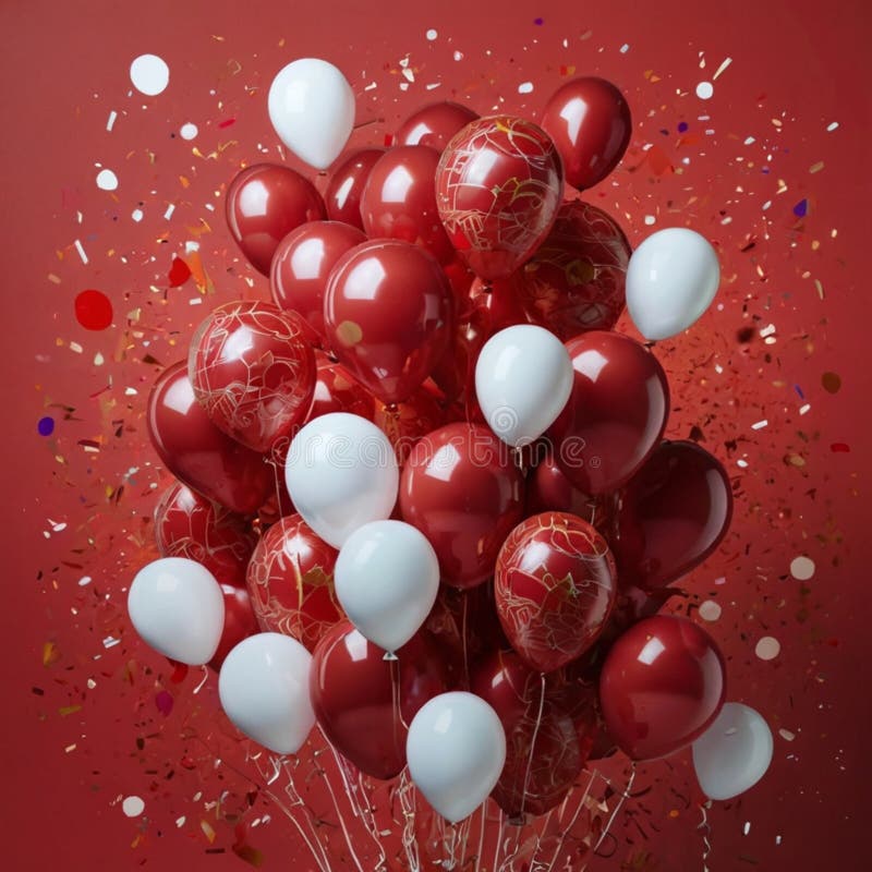 Red and White Balloon in Straining with Red Celebration Background ...