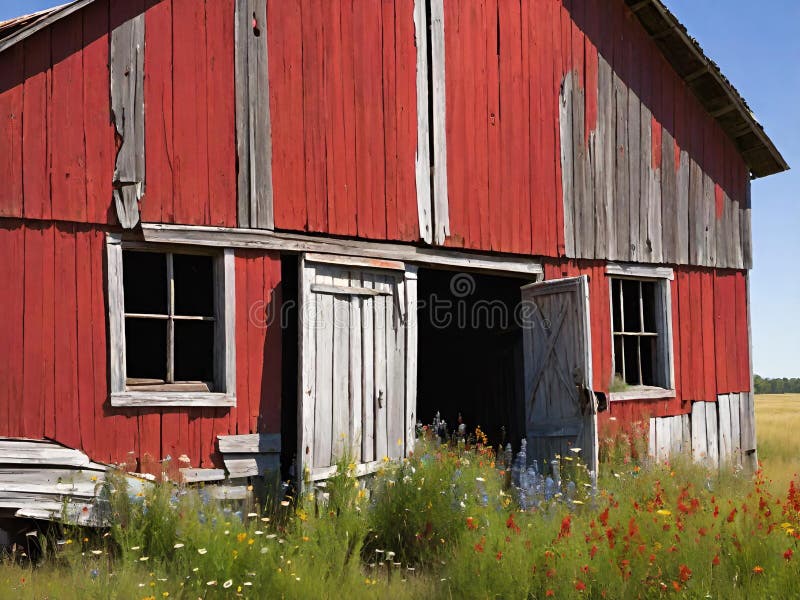 Red and White Barn in Countryside Stock Illustration - Illustration of ...