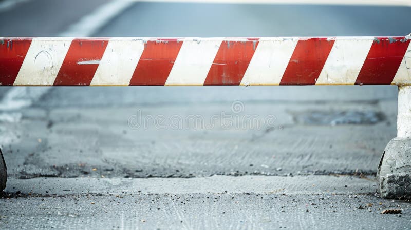 Red and White Barricade on the Side of a Road Stock Photo - Image of ...