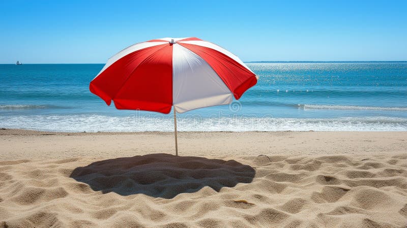 Red and White Beach Umbrella Open on the Sandy Beach Stock Photo ...