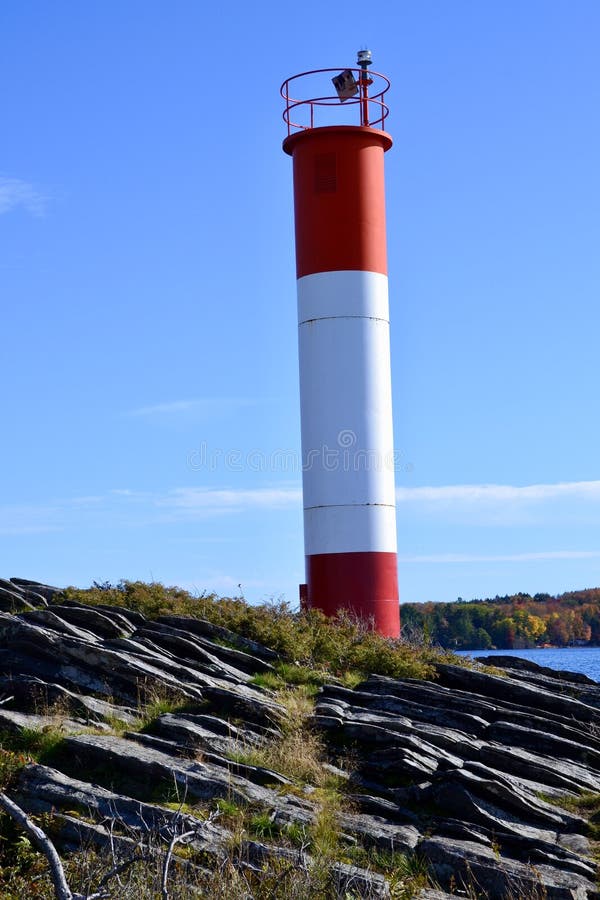 Red and White Beacon Along Killbear S Lighthouse Point Trail Stock ...