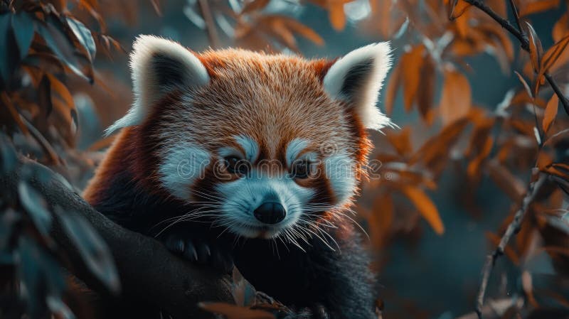 Red and White Bear is Sitting on a Branch Stock Photo - Image of brown ...