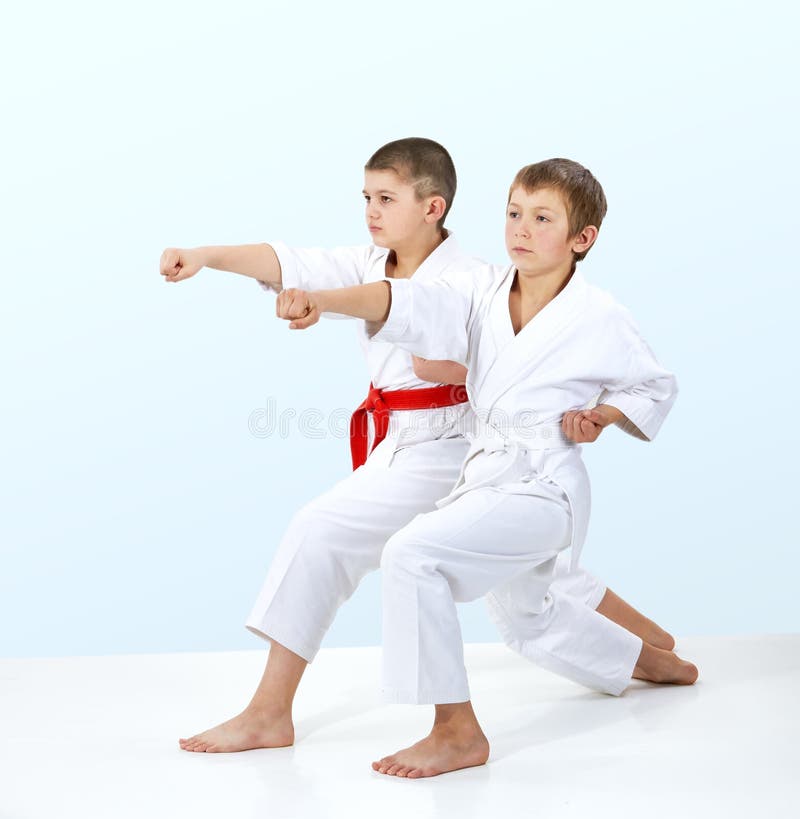 With Red and White Belt Boys Beat Punch Arm Stock Image - Image of ...