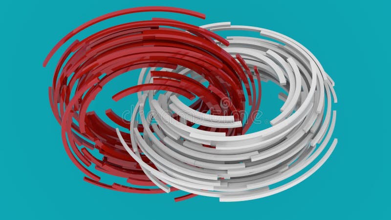 Red and White Blocks Rotating in Circles on Blue Background. Abstract ...