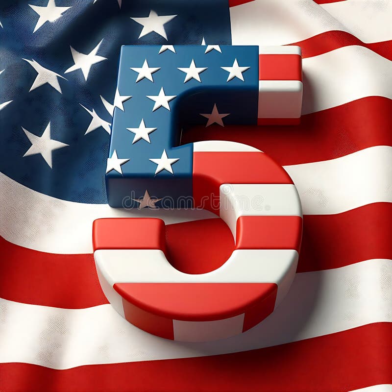A Red, White, and Blue American Flag with the Number 5 in the Middle ...