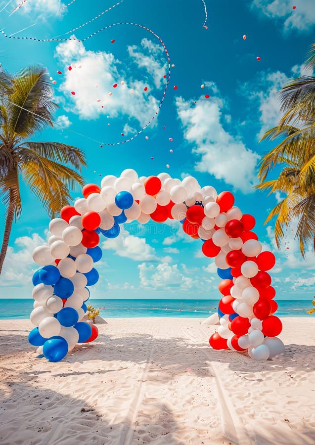A Red, White and Blue Arch on the Beach Stock Photo - Image of blue ...