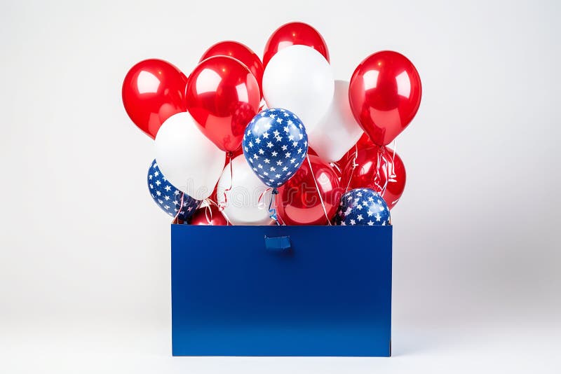 Red, White and Blue Balloons Fly Out of the Box Stock Image - Image of ...
