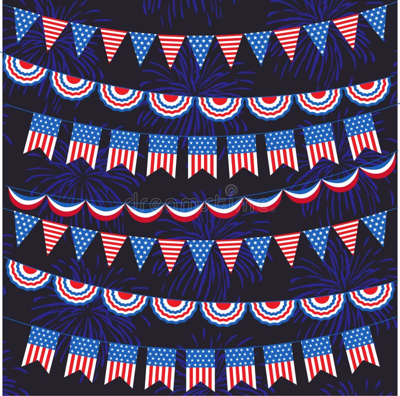 Red White Blue Bunting and Fireworks Pattern Stock Vector ...