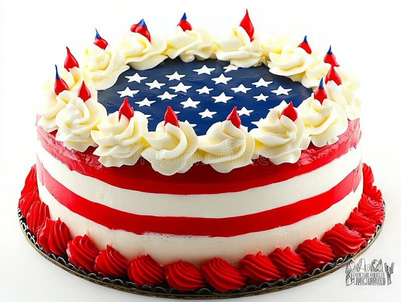 A Red White and Blue Cake with Stars and Stripes on Top Stock Image ...