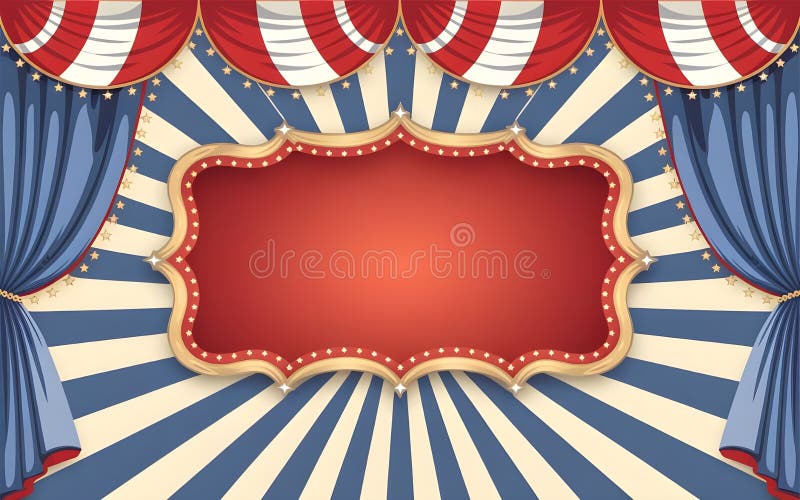 Red White and Blue Circus Stage Background with Banner Stock ...