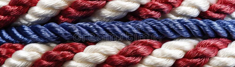 Red White Blue Close Up Very Detailed Pattern of Ropes Panoramic Banner ...