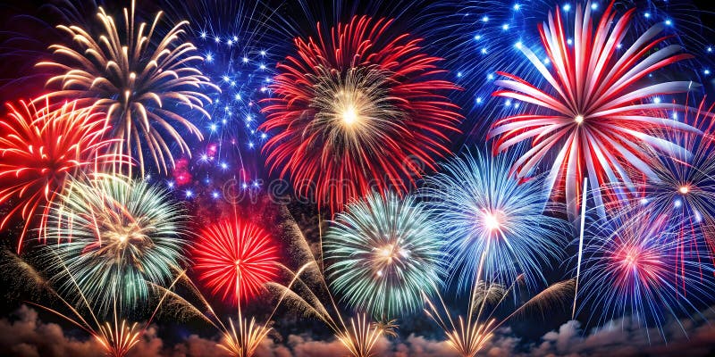 Red, White, and Blue Fireworks for Independence Day Celebrations Stock ...