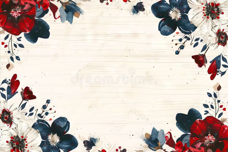 A Red, White and Blue Floral Frame Stock Illustration - Illustration of ...