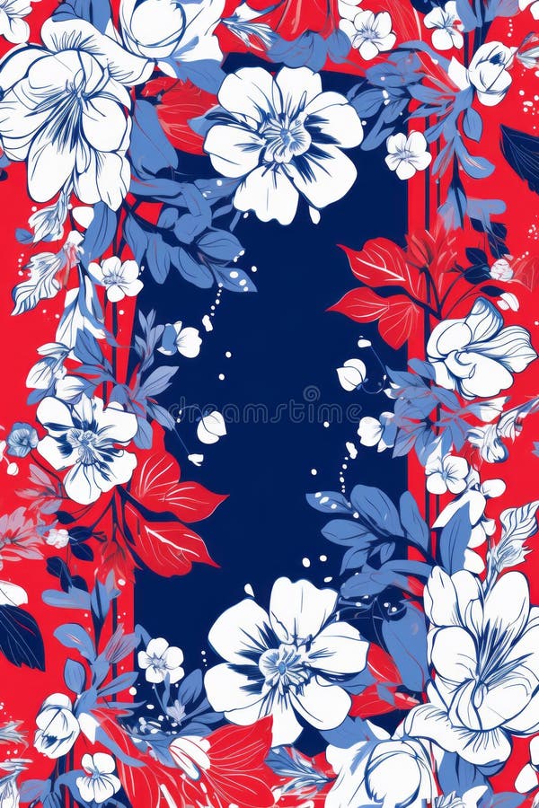 A Red White and Blue Floral Pattern Stock Illustration - Illustration ...