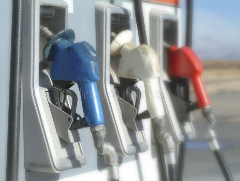 Red, White, and Blue Gas Pumps Stock Photo - Image of expensive, drive ...