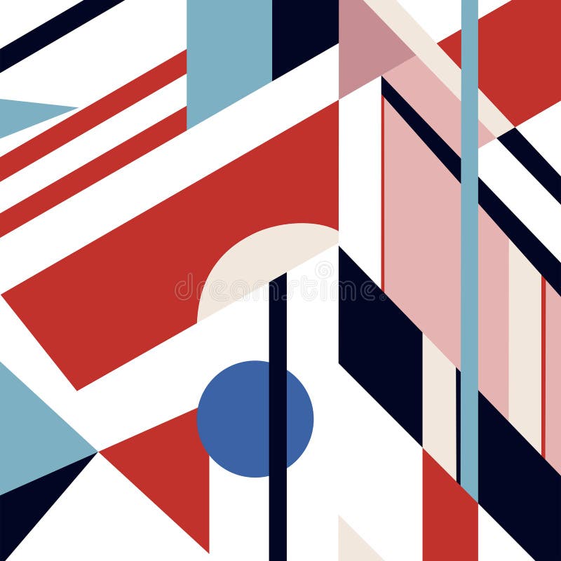 Red, White, and Blue Geometric Pattern with a Blue Circle in Bauhause ...