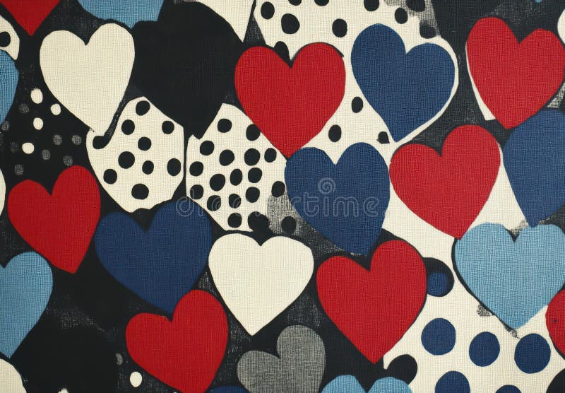Red White Blue Heart Pattern on Black Background Stock Illustration ...