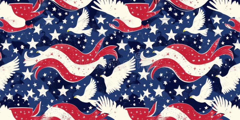 Red, White, and Blue Memorial Day Pattern Featuring American Flags ...