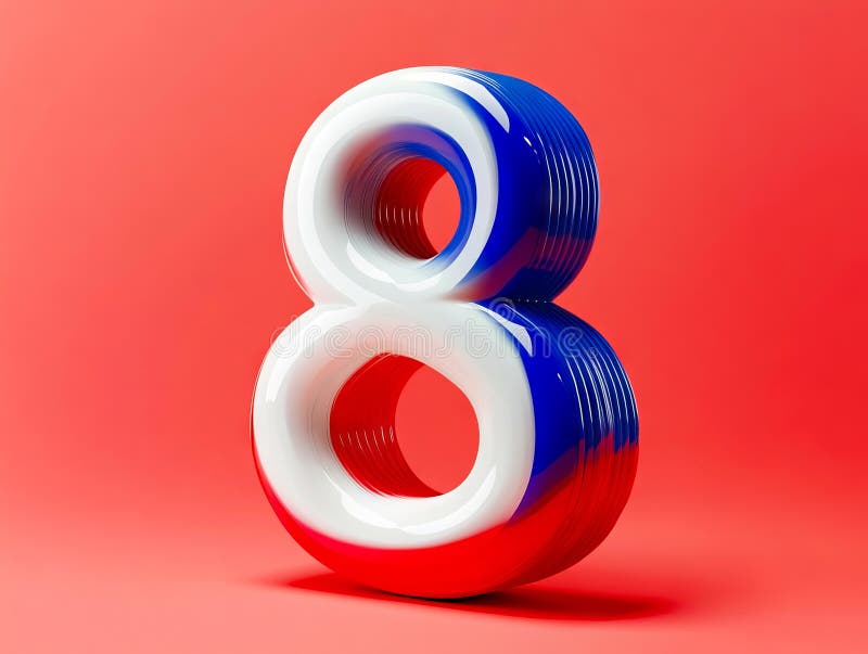 A Red White and Blue Number Eight on a Red Background Stock ...
