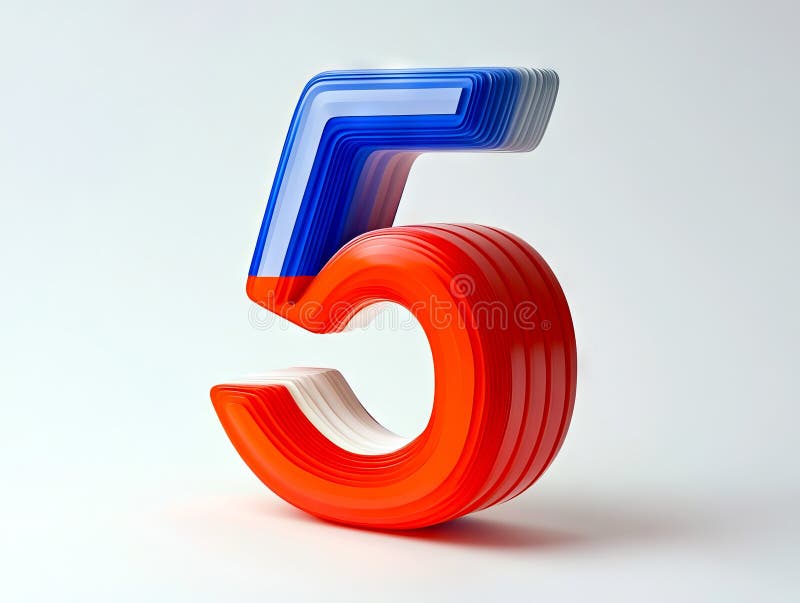 A Red White and Blue Number Five on a White Background Stock ...