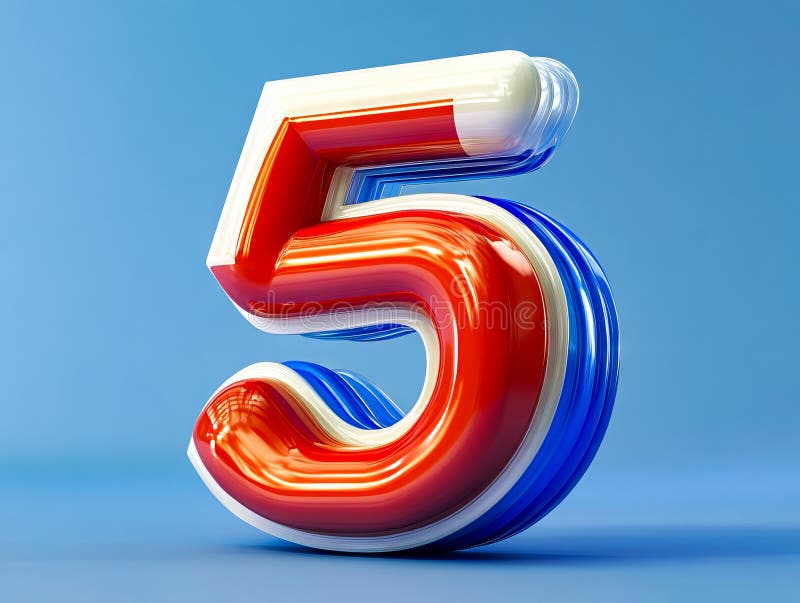 A Red White and Blue Number Five on a Blue Background Stock ...