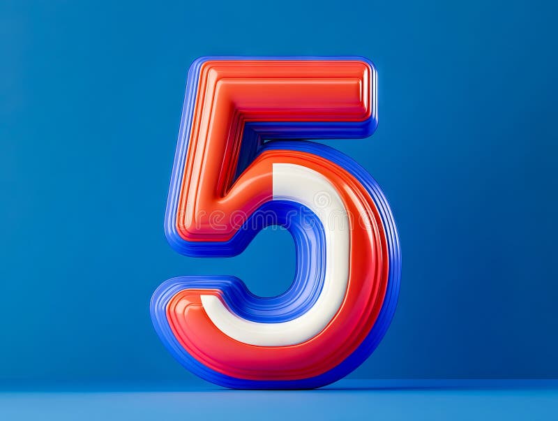 A Red White and Blue Number Five on a Blue Background Stock ...