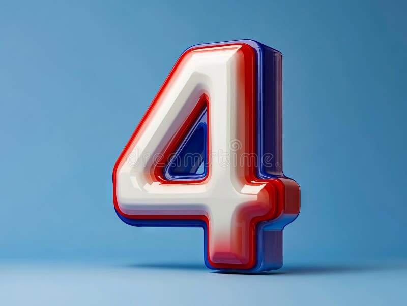 A Red White and Blue Number Four on a Blue Background Stock ...