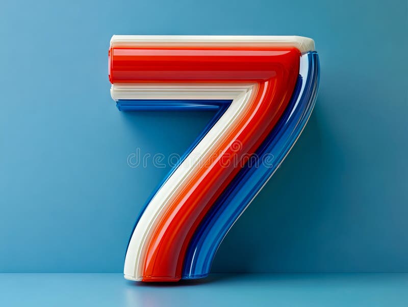 A Red White and Blue Number Seven on a Blue Background Stock ...