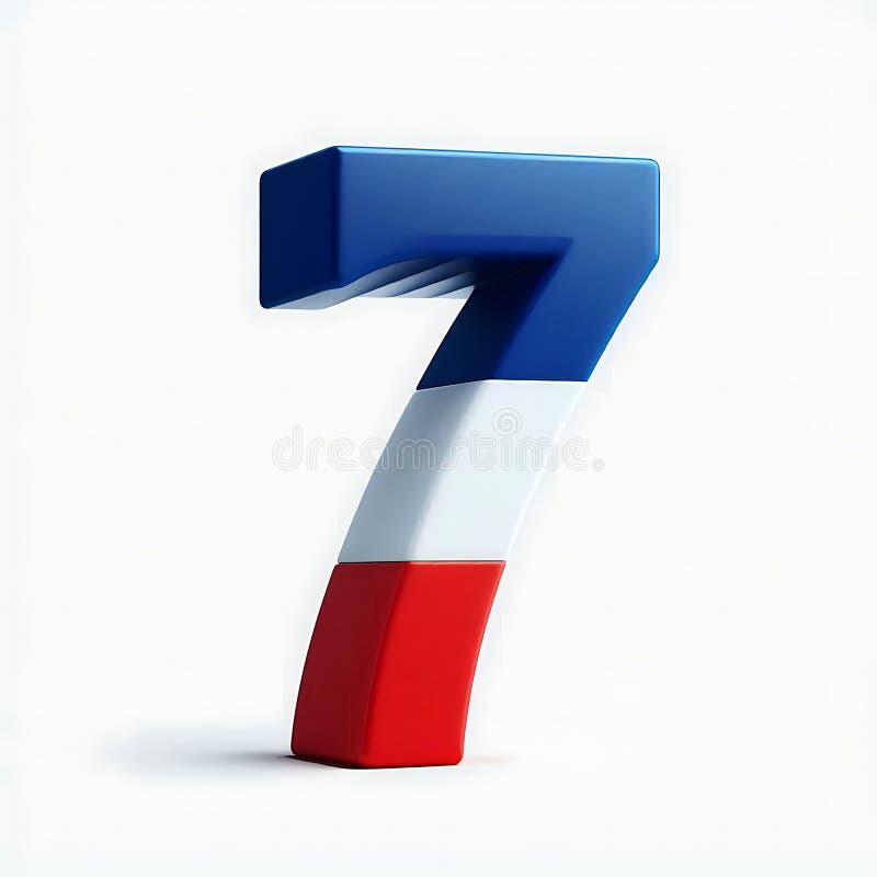 A Red, White, and Blue Number 7. the Number is in the Shape of a Cube ...
