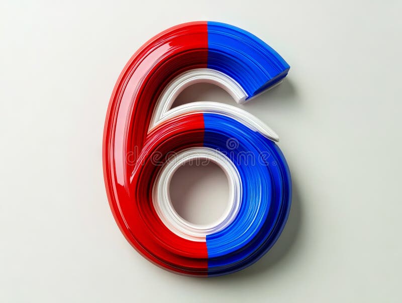A Red White and Blue Number Six on a White Surface Stock Illustration ...