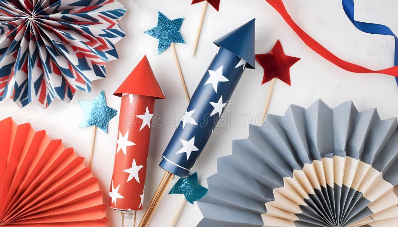 Red, White, and Blue Paper Rocket Decorations for Independence Day ...