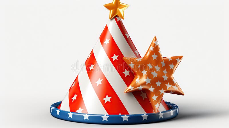 A Red, White, and Blue Party Hat with a Star on Top Isolated on a White ...