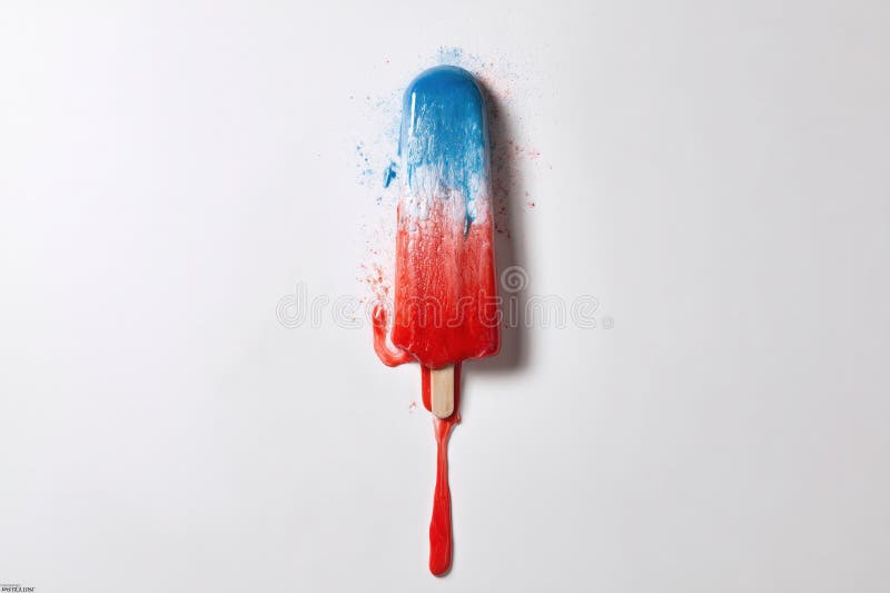 A Red White and Blue Popsicle Melting and Dripping on a Clean White ...