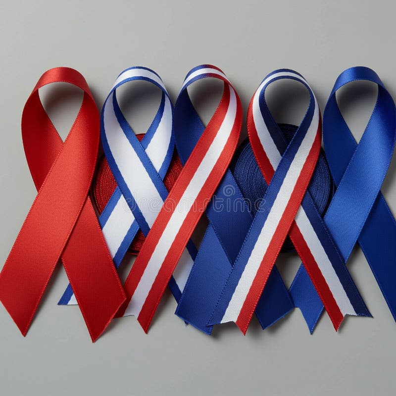 Red, White, and Blue Ribbons are Arranged in Loops Against a Neutral ...
